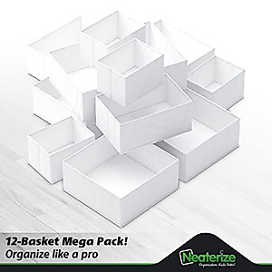 Drawer Organizer Clothes Set of 12 White-Grey - Dresser Organizer For Nursery, Bedroom, Closet - Perfect Baby Clothes Organizer and Storage & General Nursery Organization or Dresser Drawer Organizers