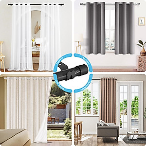 Curtain Rods for Windows 30 to 62 Inch, 1 Inch Black Curtain Rod Set, Stainless Steel Heavy Duty Drapery Rods with Adjustable Brackets for Room Divider, Bedroom, Living room, Kitchen, Bathroom, Black