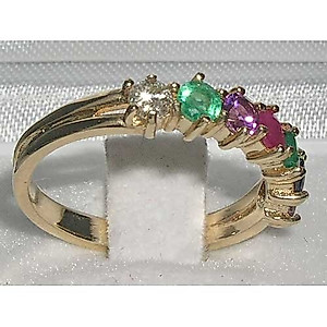 LetsBuyGold 14k Yellow Gold Natural Multi Gem and Diamond Womens DEAREST Eternity Ring - Sizes 4 to 12 Available