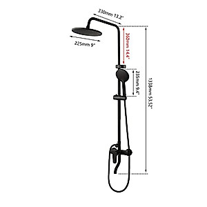 Yanksmart Black Shower System Set Rainfall Spout Round Head with Wall Mounted Handheld Spray Mixer Tub Shower Faucet Set