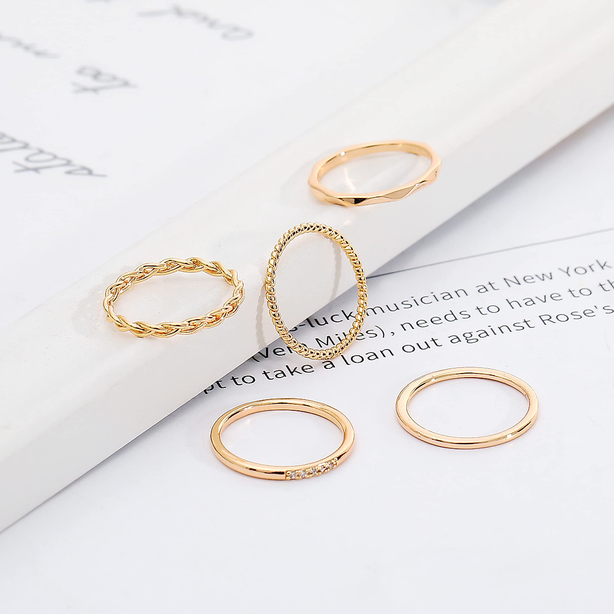 ZOERAY 5 PCS 14K Gold Plated Stacking Rings for Women Thin Gold Stackable Band Ring No Tarnish Simple Knuckle Rings Filled Rose Gold Silver Gold Rings Set Size 5-10