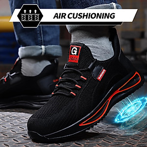 GLANOUDUN Steel Toe Shoes for Men Black Work Shoes for Men Lightweight Steel Toe Sneakers for Men Comfort Mens Safety Shoes Indestructible Working Shoes Red