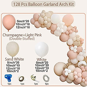 128Pcs Boho Sand White Nude Balloons Garland Arch Kit,Stand White Balloons Double-Stuffed Peach Balloons for Retro Boho Wedding Birthday Girls Baby Shower Garden Tea Party Background Decorations…