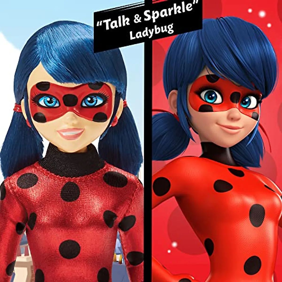 Miraculous Talk & Sparkle Ladybug Doll | 26cm Marinette Figure with Lights Sounds and Yoyo Accessory | Bandai Miraculous Ladybug Dolls Superhero Toys | Miraculous: Tales of Ladybug and Cat Noir Toys
