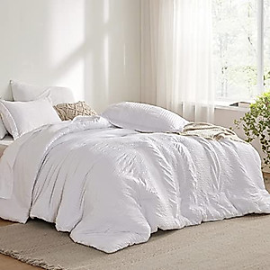 Bedsure White King Size Comforter Set - Bed in a Bag King 7 Pieces Stripes Seersucker Bedding Set, Soft Lightweight Down Alternative Comforter, King Bed Set (White, King)
