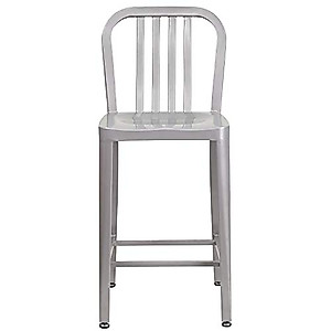 Flash Furniture Commercial Grade 24" High Silver Metal Indoor-Outdoor Counter Height Stool with Vertical Slat Back