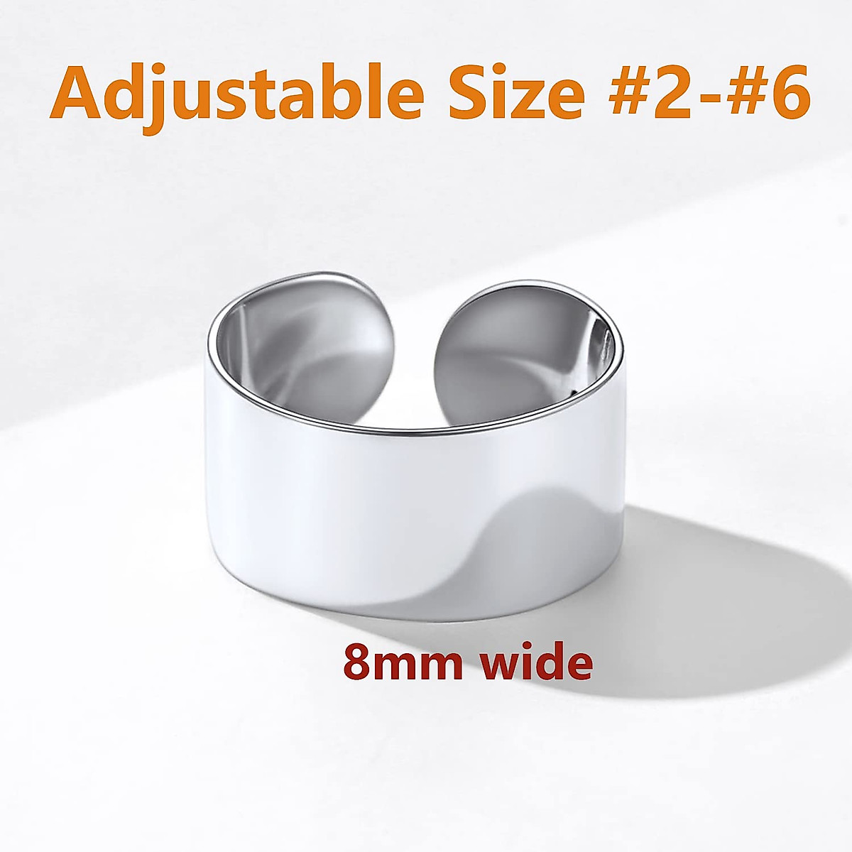 Toe Rings for Women 925 Sterling Silver Hypoallergenic Adjustable Simple 8mm Band Ring for Foot Toe Ring Size Range from 2 3 4 5 6