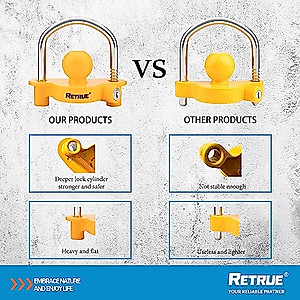 RETRUE Universal Coupler Lock Trailer Locks Ball Hitch Trailer Hitch Lock Adjustable Security Heavy-Duty Steel Fits 1-7/8 Inch, 2 Inch, 2-5/16 Inch Couplers Yellow