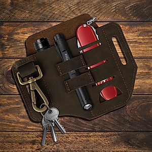 Leather EDC Multi-Tool Holder - Belt Pouch for Tools, Torch, Pen, Key Ring, Robust & Fashionable, Suitable for Professional & Everyday Carry, Perfect Present for Him
