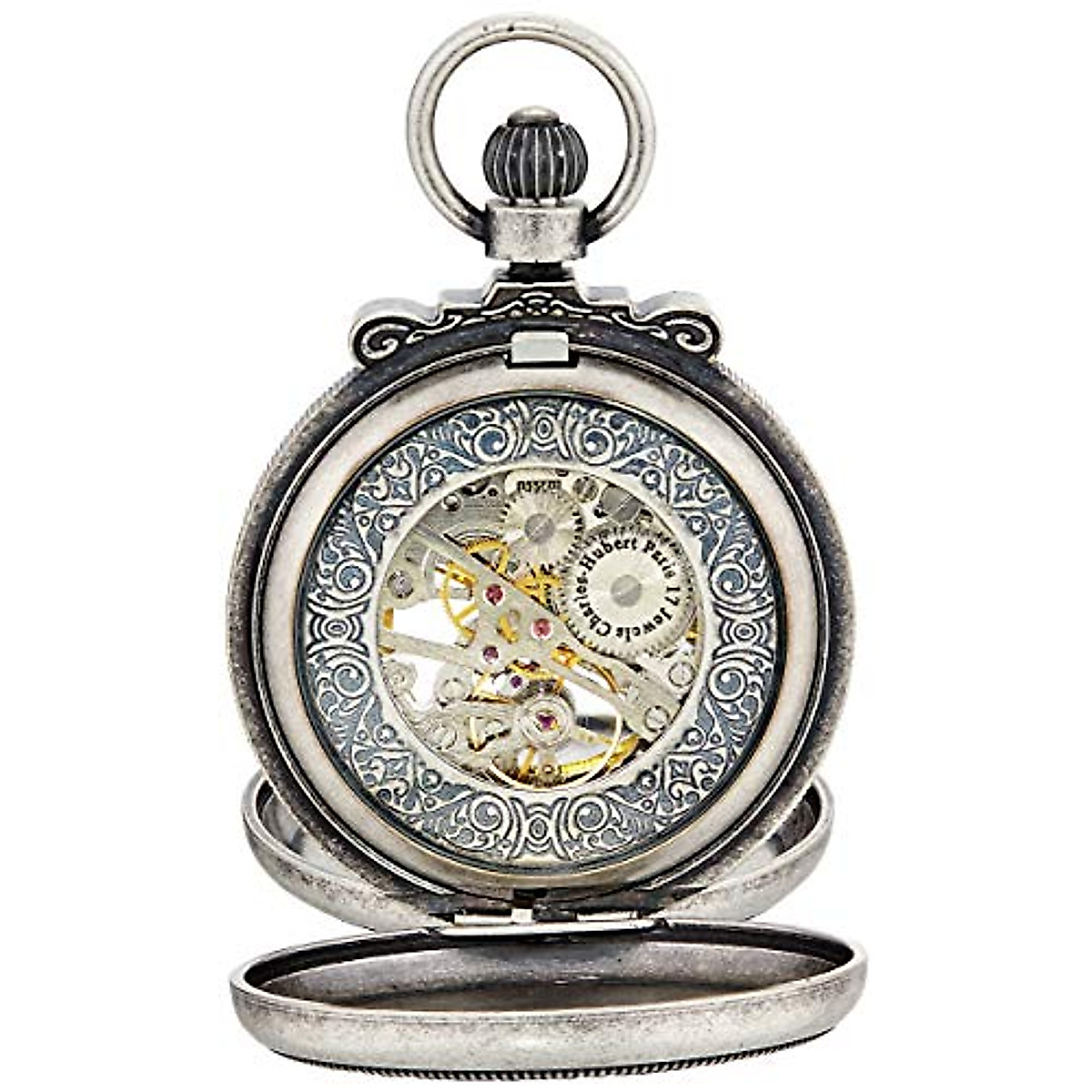 Charles-Hubert, Paris 3867-S Classic Collection Antiqued Finish Double Hunter Case Mechanical Pocket Watch