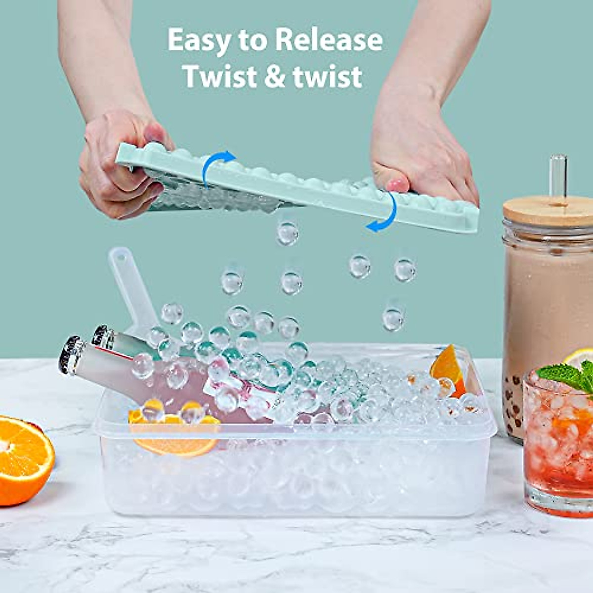 Combler Mini Ice Cube Tray with Lid and Bin, Ice Trays for Freezer 3 Pack, Upgraded 123X3 Pcs Small Round Ice Cube Trays Easy Release, Mini Ice Maker, Crushed Ice Tray for Chilling Coffee Drinks, Blue