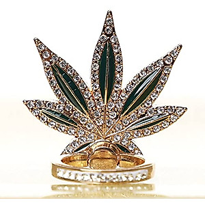Cell Phone Ring Grip 360 Degree Rotation, Sparkly Crystal Stones Happy Leaf Design, Compatible with iPhone and Android Phone,Gold/Green,6008A-30