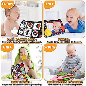 Oukzon Tummy Time Toys, Baby Toys 0-6 Months with Crinkle Book and Teethers, 6-12 Months Infant Mirror Toys High Contrast Baby Gift Toys for Newborn Brain Development, Montessori Sensory Toy