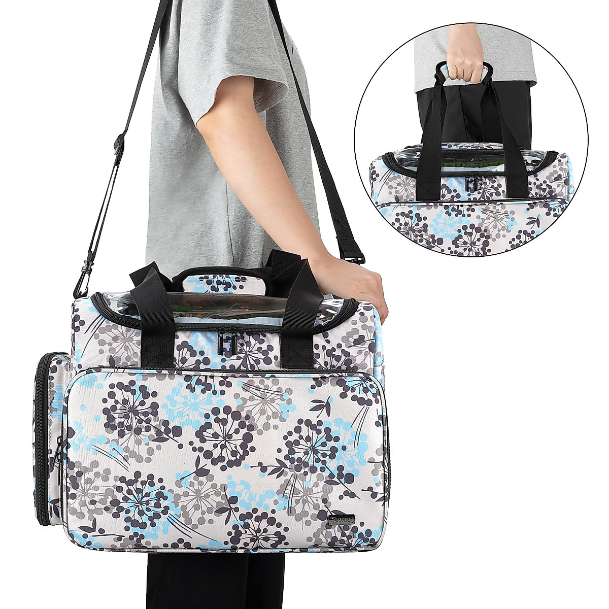 Teamoy Yarn Storage Bag, Travel Knitting Tote Bag with Foldable Inner Dividers for WIP, Yarn Skeins and Knitting Accessories, Purple