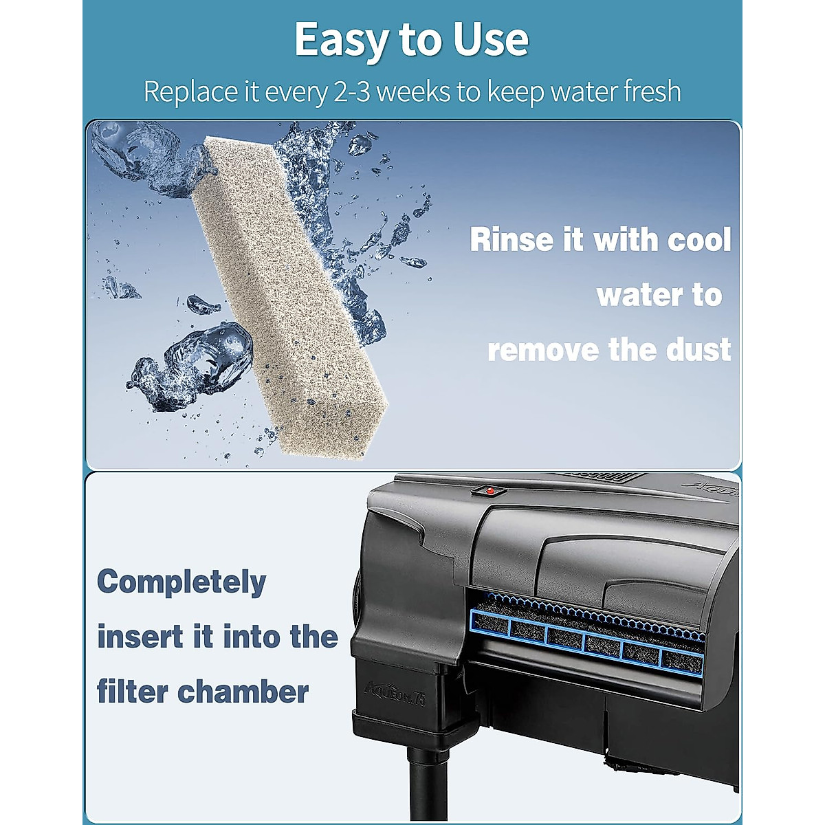 Pawfly 6 Count Mixed Filter Pads for Aqueon QuietFlow LED PRO Aquarium Power Filter Model 20 & 75 Fish Tank Ammonia Reducer & Activated Carbon & Phosphate Removal Sponges for Water Filtration (Medium)