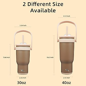 Konokyo 30 oz Tumbler with Side Handle, Insulated Water Bottle with Straw and 2 in 1 Lid, Stainless Steel Cup Travel Coffee Mug for Sports Office Gym,Brown