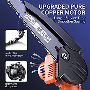 JPOWTECH Mini Chainsaw Cordless 6 inch Small Chainsaw with 2 Battery & Switch Security Lock, Portable Handheld Power Chain Saws for Gardening Wood Cutting Tree
