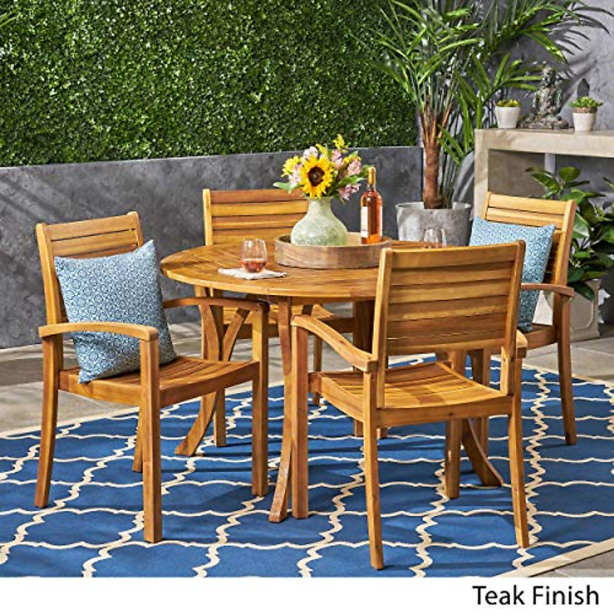 Christopher Knight Home Payne Outdoor 4-Seater Round Acacia Wood Dining Set, Teak Finish