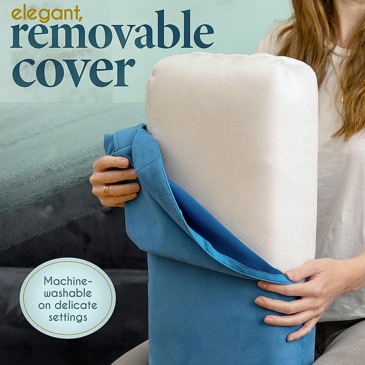 Florensi Yoga Bolster Pillow-Luxurious Velvet Bolster for Restorative Yoga-Large Rectangular Cushion with Carry Handle-Supportive Meditation Cushion-Machine Washable Cover and Carry Handle(Light Blue)