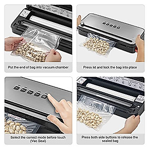 Bonsenkitchen Vacuum Packing Machine for Foods, Vacuum Sealer with Built-in Cutter for Both Wet and Dry Foods, Vacuum Roll Bags Included