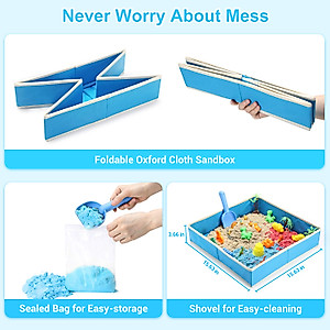 Theefun Play Sand 46Pcs Sand Toys Set with 3lbs Colored Sand-Beach Sand,Foldable Cloth Sandbox, Castle Tools, Dinosaur Figures-Sand Art Kits for Toddlers Boys Girls Gifts