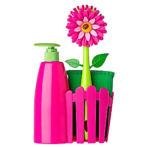 Vigar Flower Power Pink Sink Caddy Set with Soap Dispenser, 10-1/2-Inches, Pink, Green