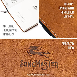 Songmaster Songwriting Journal 8.5x11 in • Crazy Horse Vegan Leather Music Notebook • 180 Page Hardcover Music Staff Paper Manuscript Paper Notebook Music Journal • 150 Free iVideosongs Lessons