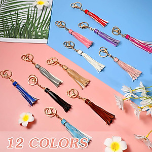 Hicarer 12 Pieces Leather Tassels Keychain Key Rings Circle PU Leather Tassel for Women Tassel Keychain Bulk Tassels Lanyard Key Chain Holder with Lobster Swivel Bag Pendant Accessories Key Wallet