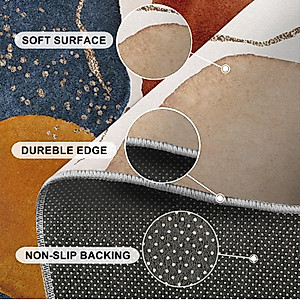 Mid Century Terracotta Geometric Area Rug, Burnt Orange Navy Block Gold Line Non Slip Carpet, Low Pile Easy Machine Washable Rug for Sofa Table Under Living Room Bedroom Decor Mat - 3 ft x 4 ft