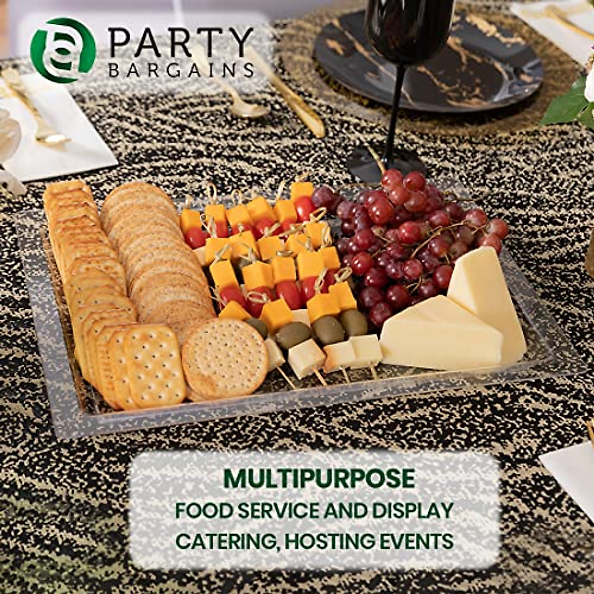 PARTY BARGAINS 16" x 11" Plastic Serving Trays - (4 Pack) Disposable Clear Plastic Trays, Excellent for Weddings, Buffets, Birthday Parties
