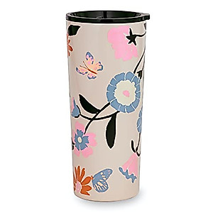 Kate Spade New York Cute Stainless Steel Mug, 24 Ounce Travel Tumbler, Double Wall Insulated Cup with Lid, Floral Garden