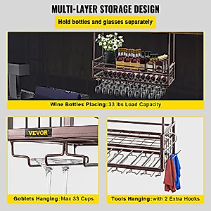 VEVOR Ceiling Wine Glass Rack, 46.9 x 11.8 inch Hanging Wine Glass Rack, 18.9-35.8 inch Height Adjustable Hanging Wine Rack Cabinet, Coppery Wall-Mounted Wine Glass Rack Perfect for Bar Cafe Kitchen