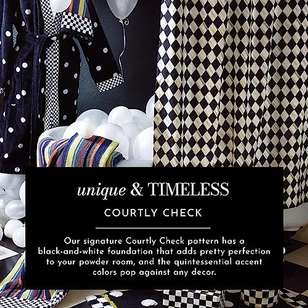 MACKENZIE-CHILDS Courtly Check Enamel Waste Bin, Decorative Trash Can for Bathroom or Bedroom