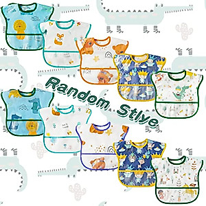 Zainpe 5Pcs Snap Baby Bibs Fox Bear Waterproof Stain Resistant Feeding Bib with Food Catcher Pocket Washable Adjustable Starter Bib Unisex Animals Burp Cloths for Infants Newborns Toddlers 6-24 Months