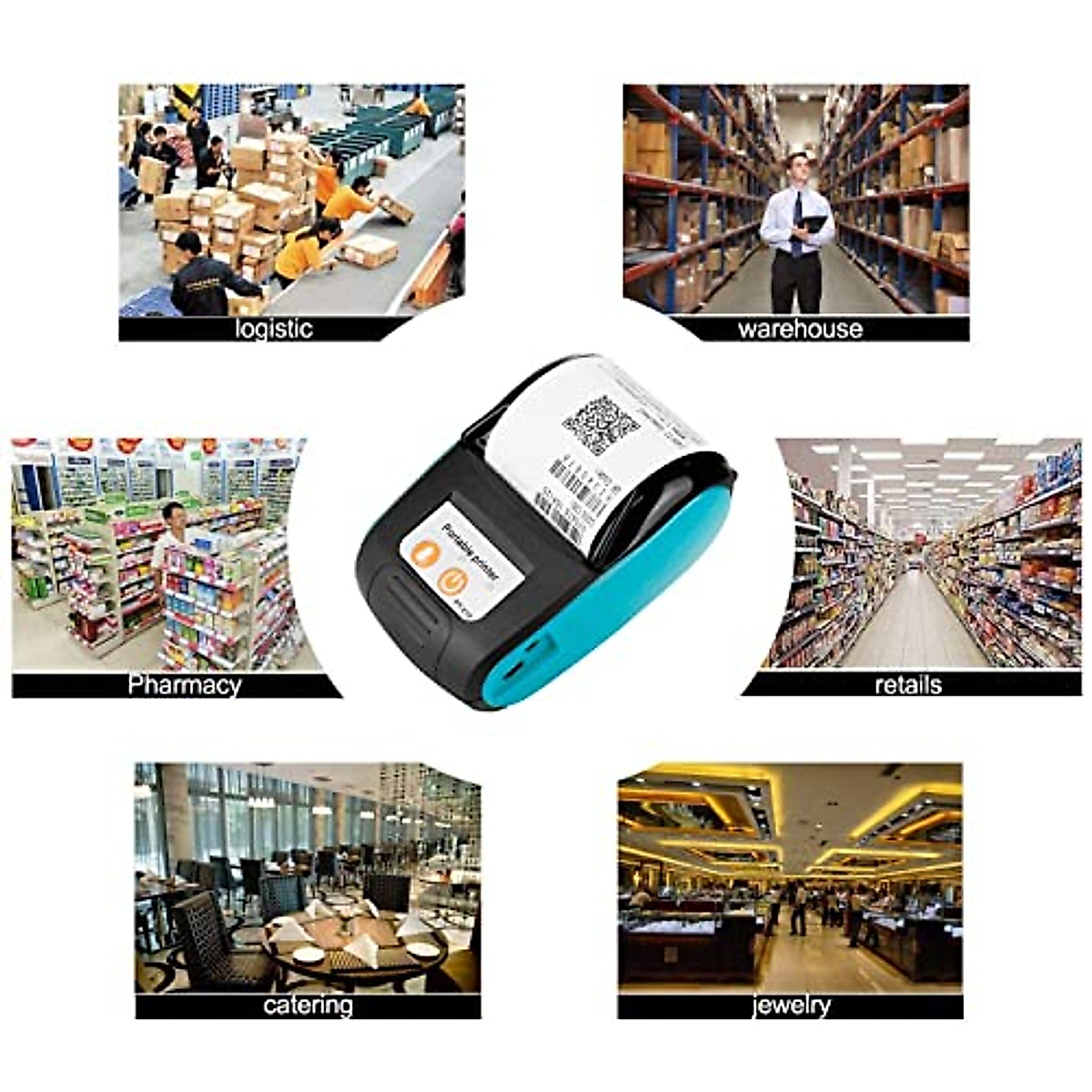 Tangxi Thermal Printer, PT - 210 Wireless Portable Receipt Printer DC 9V / 2A Bluetooth Thermal Bill Printer 203DPI Interface Power Jack Mini USB Support Bluetooth 4.0, Android, iOS and Windows(Blue)
