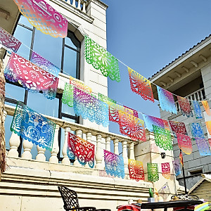 EFOT Mexican Party Banners, Papel Picado Banner - Cinco de Mayo, Fiesta Party Decorations, Dia De Los Muertos Decor, Day of The Dead Decorations, 5 Packs 82 Ft Long