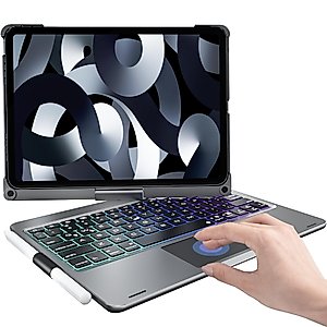 pekarejue iPad Pro 11-inch Keyboard: 2022 iPad Air 5th 4th Generation 10.9 inch and iPad Pro 11 inch Case with Keyboard Smart Magic Trackpad Bluetooth Backlit 360 Swivel Pencil Holder Metallic Grey
