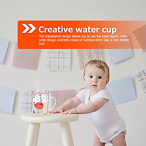 VOSAREA Decor 350ml Cartoon Glass Milk with Straw and Scale Whale Water Glass Mug Animal s Coffee Tea Juice Beverage Containers Cup