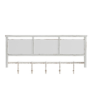 Merrick Lane Enid Wall Mount Storage Rack - Whitewashed Pine Wood - 24" Wide - Upper Shelf - 5 Hooks - Wire Baskets - For Entryway, Kitchen, Bathroom