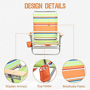 PORTAL 4 Position Folding Backpack Straps Lightweight Low Beach Chairs for Adults, Supports 225 lbs, Green