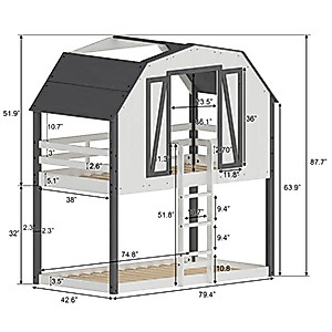 Child Craft Rustic Barn House Twin Over Twin Bunk Bed for Kids, Low Wooden Montessori Bunk Bed