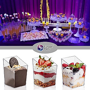 Plastic Dessert Cups with Spoons,Mini Disposable Appetizer Cups Clear Square Slanted Parfait Cups for Party - Set of 24 (3oz square slanted dessert cups)