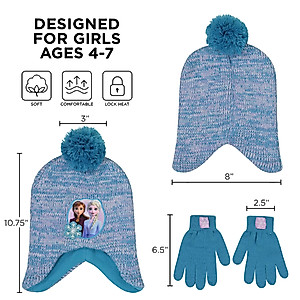 Disney Frozen Winter Hat and Kids Gloves Set, Elsa and Anna Beanie for Ages, Pantone/Silver, Little Girl Age 4-7