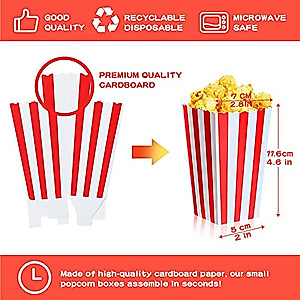 Potchen Pcs Popcorn Boxes Paper Popcorn Bags Bulk 4.57 Inch Tall,Cardboard Popcorn Cups Container Buckets for Movie Theater Carnival Birthday Party Supplies Candy Snacks Chips Holders (Stripes Style)