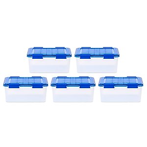 IRIS USA 5Pack 19qt WEATHERPRO Airtight Plastic Storage Bin with Lid and Seal and Secure Latching Buckles