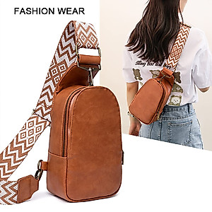Sling Bag for Women Fanny Pack Crossbody Bags for Women Chest Bags Cross Body Purse PU Shoulder Backpack for Women Men Teen Girls (Brown)