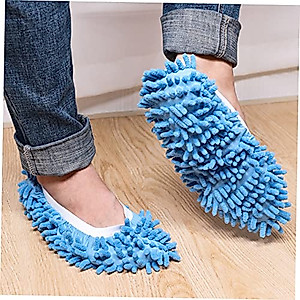 HEMOTON 4 Pcs Cleaning Mops Floor Cleaner Mop Floor Mops Mop Socks Slippers Socks Washable Mop Floor Cleaning Slipper Lay Shoe Cover Dust Mop Slipper Mop Cap Dust Collector Detachable Blue