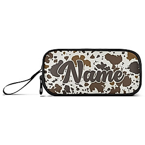 Fisyme Cow Print Brown Custom Pencil Case Large Capacity Pen Box Makeup Pouch Holder Organizer Stationery Bag for School Office College Traval