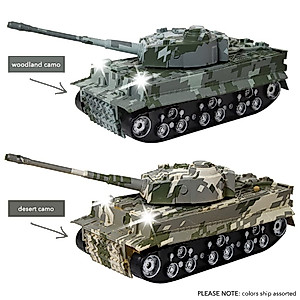Kidplokio Remote Control Army Military War RC Tank with Lights Sounds, Assorted Camo, Boys, Ages 3+