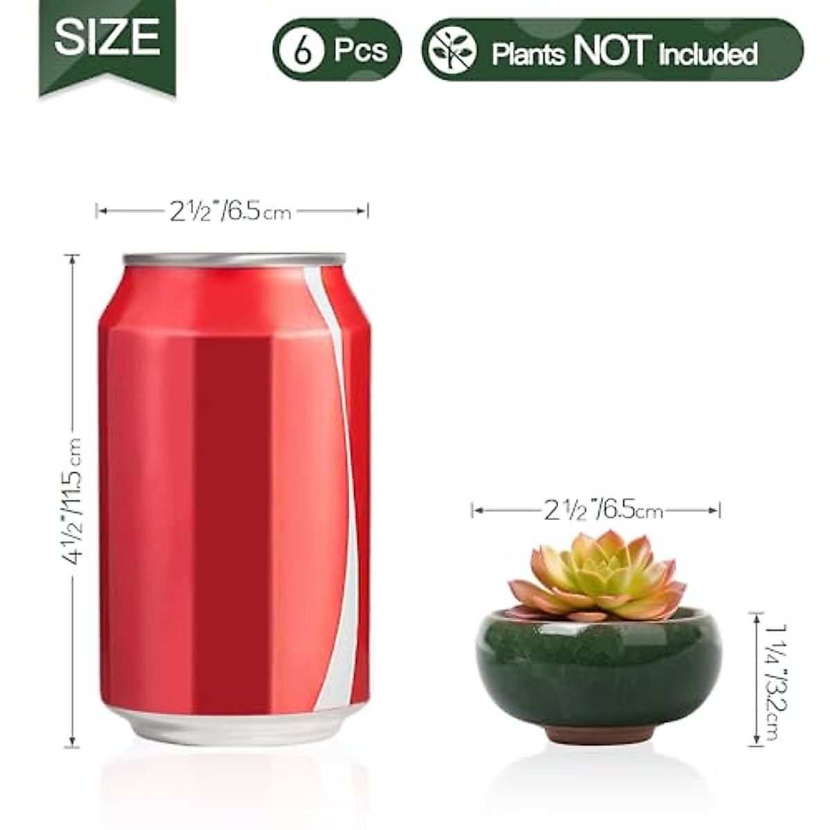 T4U 2.5 Inch Small Ceramic Succulent Planter Pot with Drainage Hole Set of 6, Ice Crack Glaze Porcelain Handicraft Plant Container Gift for Mom Sister Aunt Best for Home Office Desk Decoration